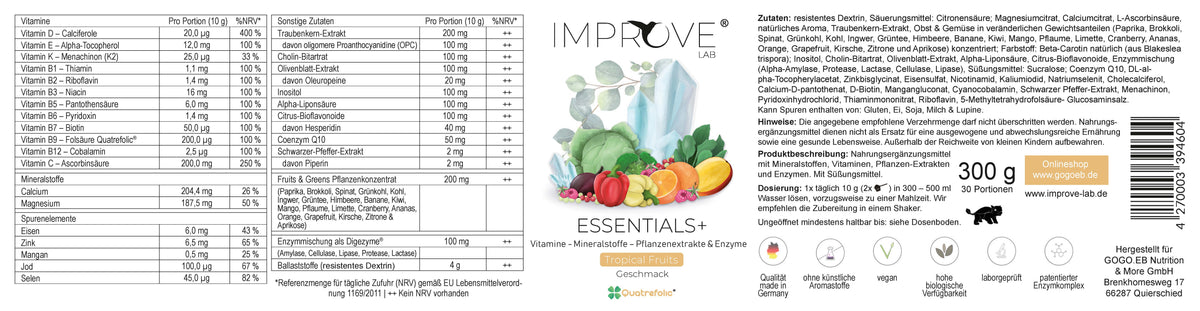 ESSENTIALS+ (300g) Tropical Fruits – GOGO.EB Nutrition & More GmbH
